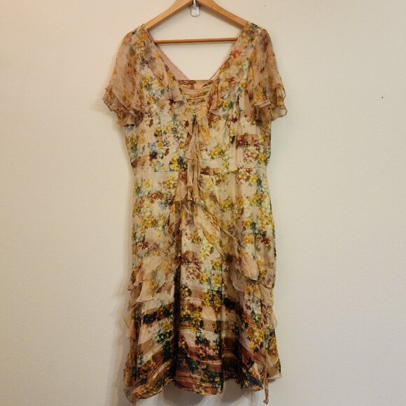 Sundance | Dresses | Sundance Catalog Watercolor Tan 0 Silk Short Slv ...